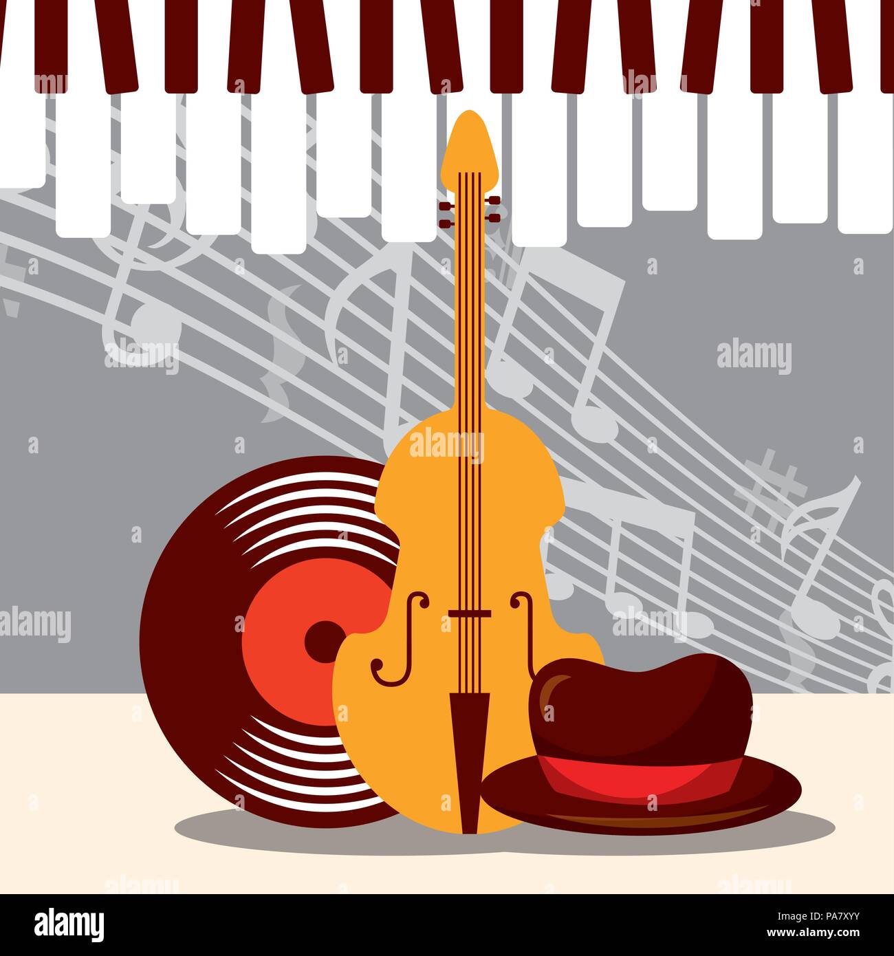 jazz festival instruments piano keys music notes cello disk hat vector ...