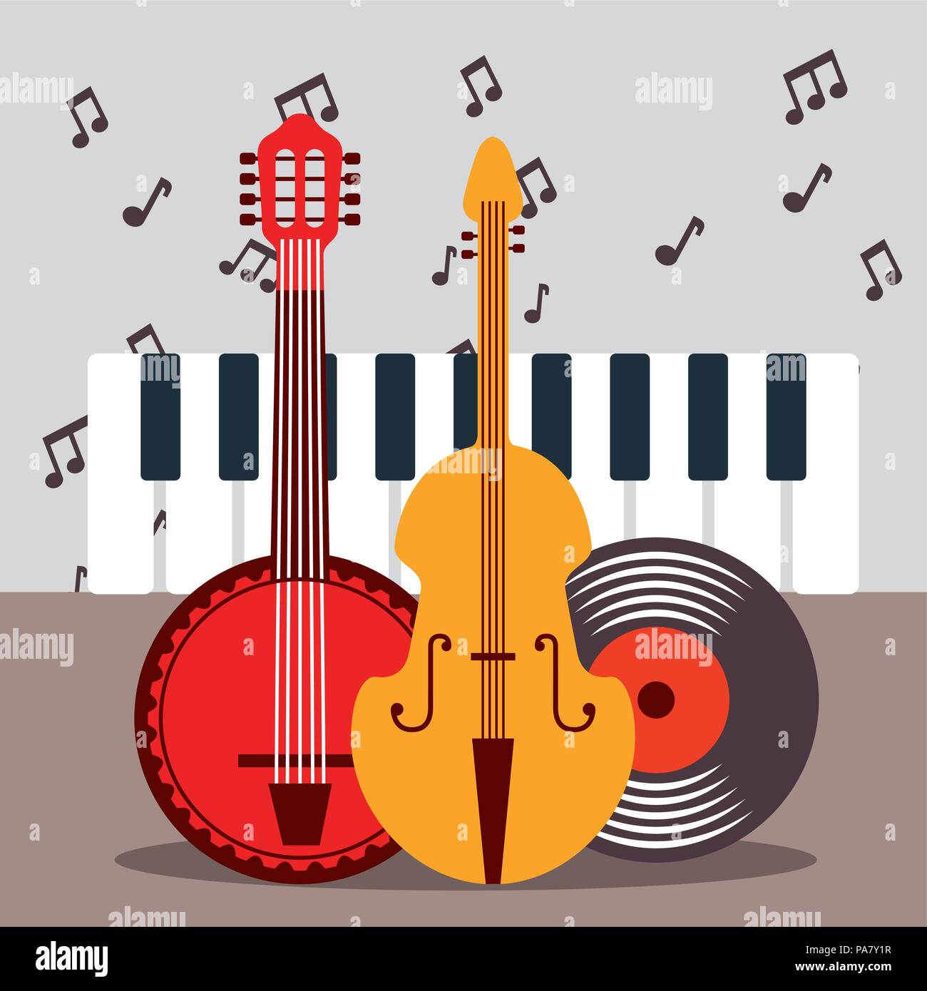jazz festival instruments disk piano keys banjo cello vector ...