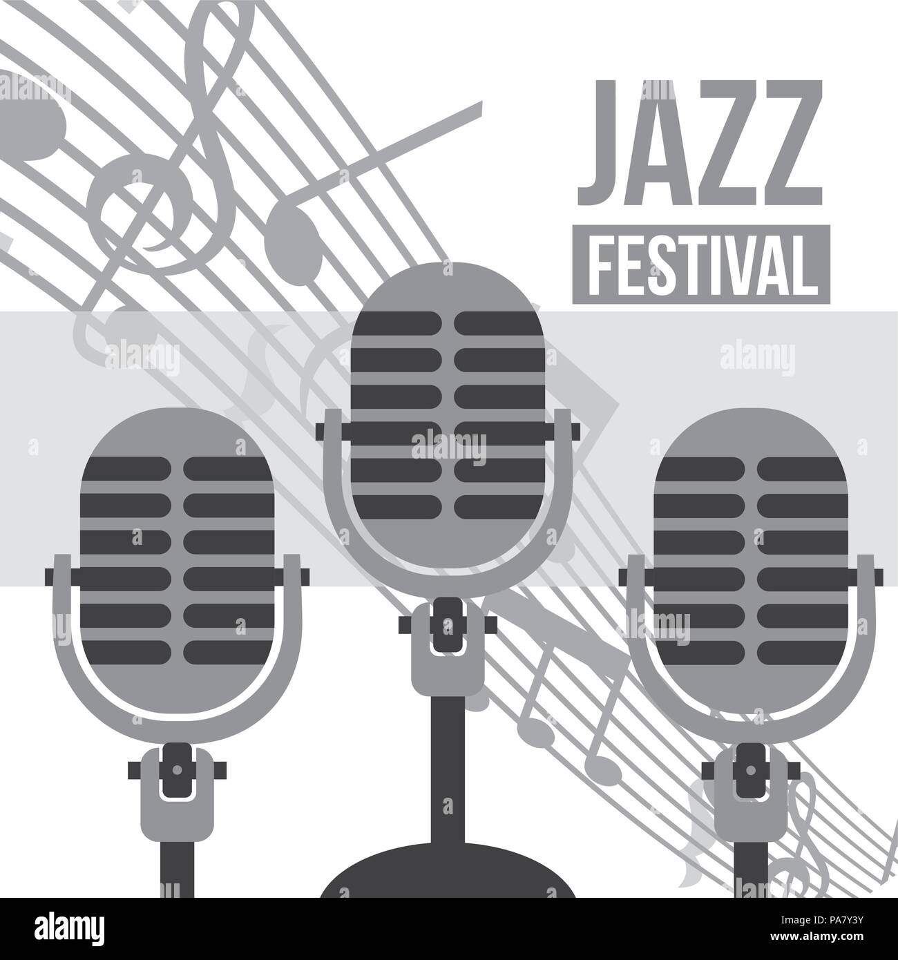 jazz festival instruments microphones music notes background vector ...