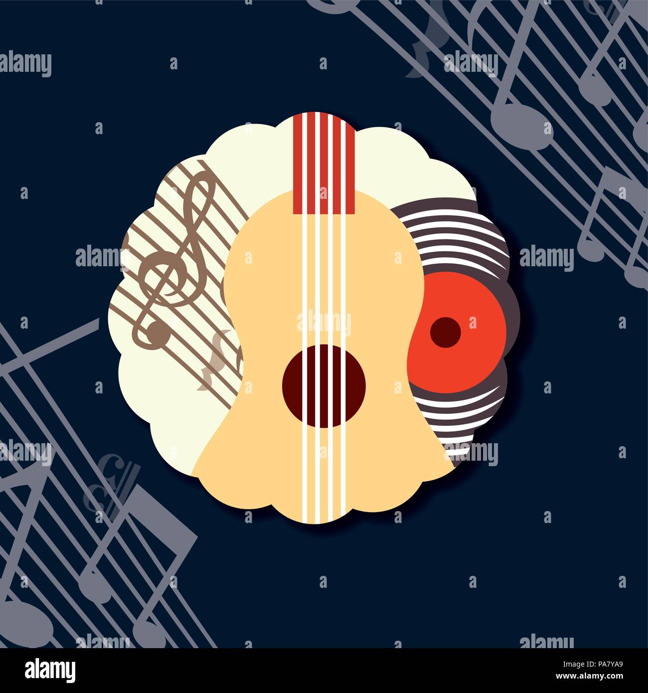 jazz festival instruments music notes background label guitar disk ...
