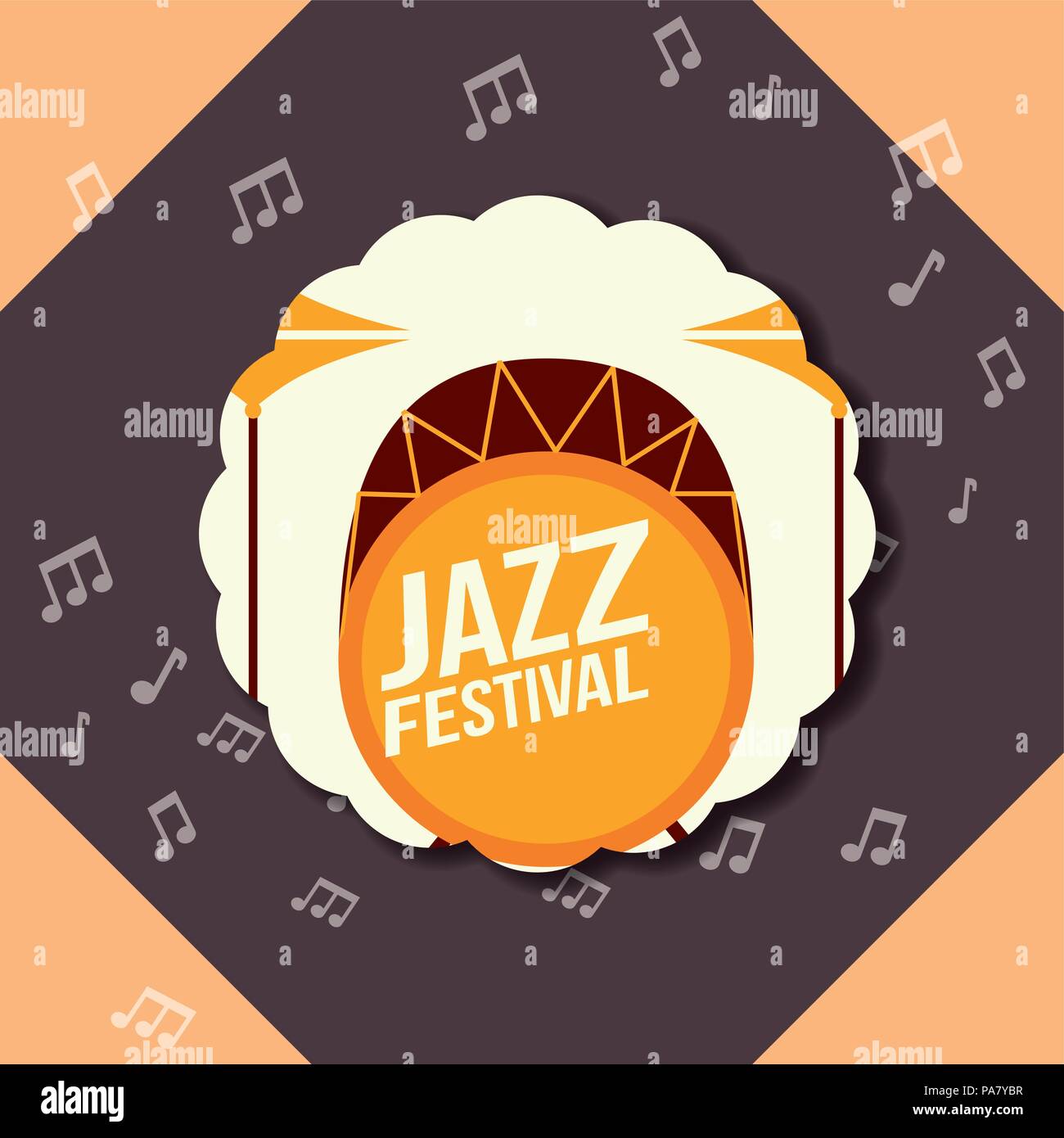 jazz festival instruments figures music notes background labels drums ...