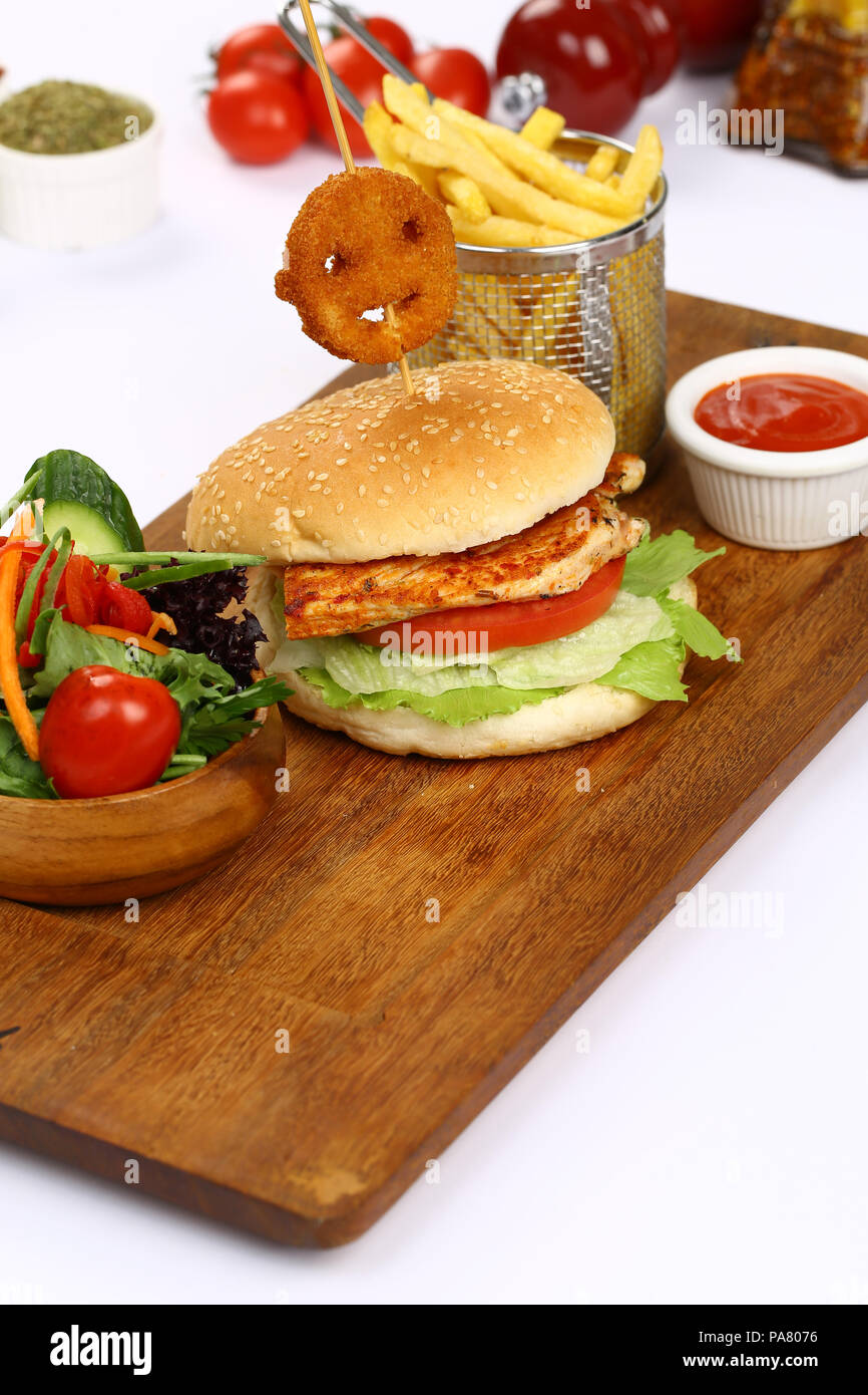 Chicken burger french fries hi-res stock photography and images - Alamy