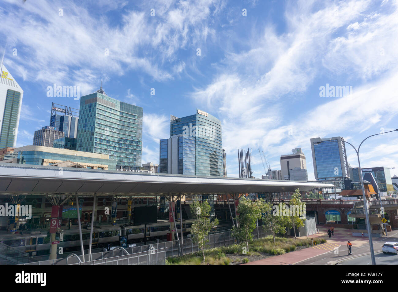 PERTH AUSTRALIA - MAY 30 2018; Modern urban city skyline high-rise ...