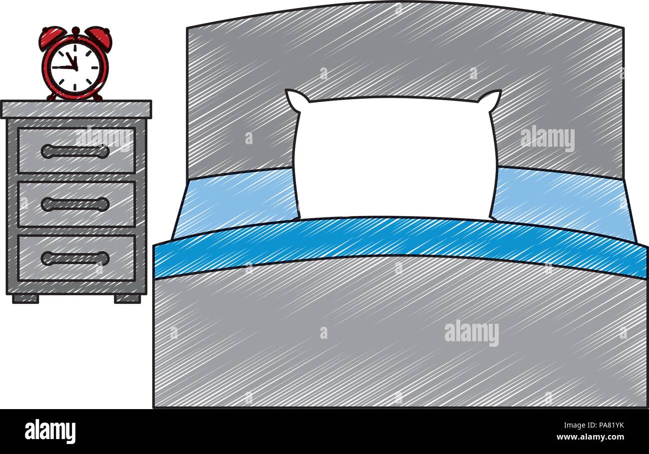 bed with drawer and alarm clock vector illustration design Stock Vector ...