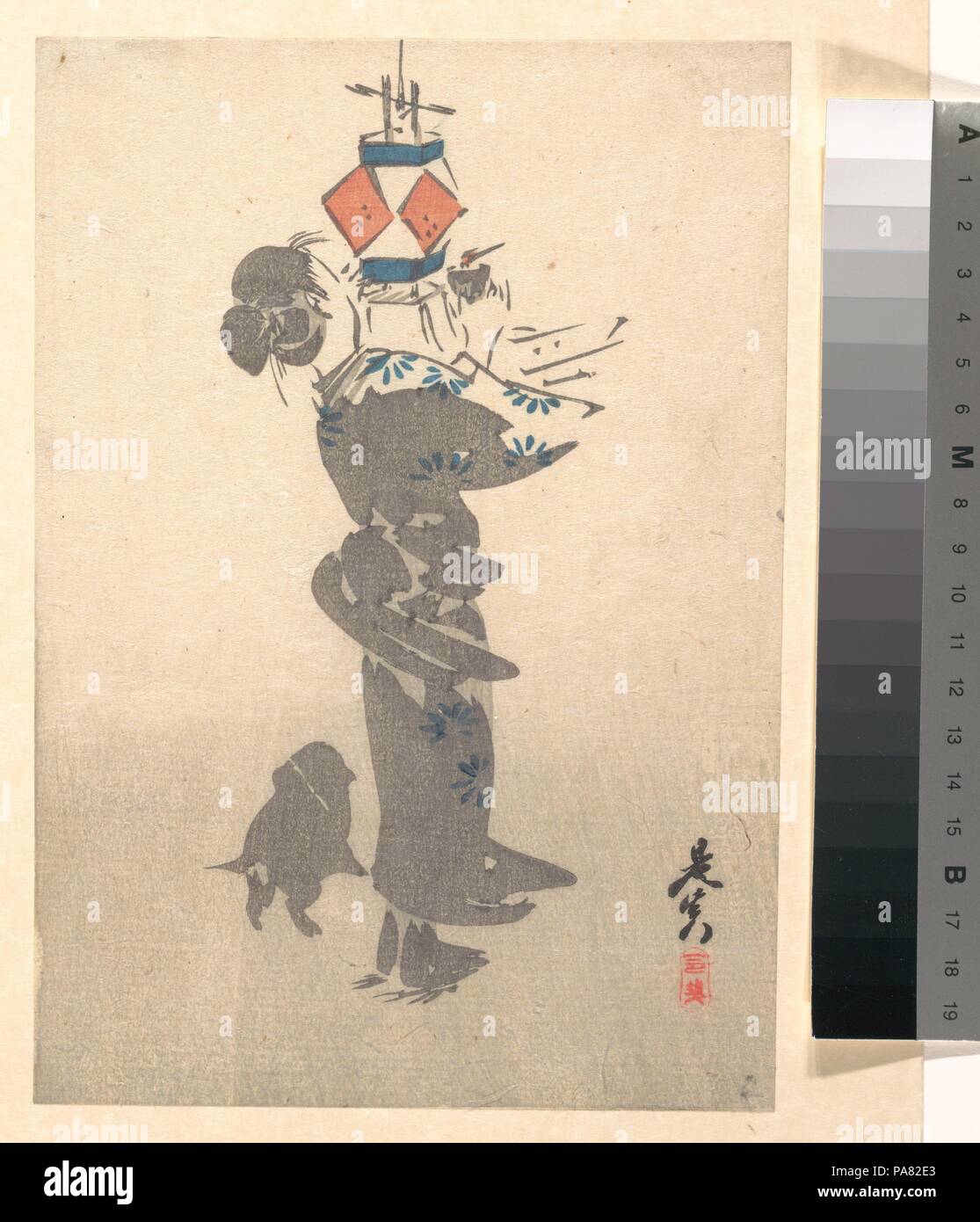 Lighting a Hanging Lantern for the Obon Festival. Artist: Shibata ...