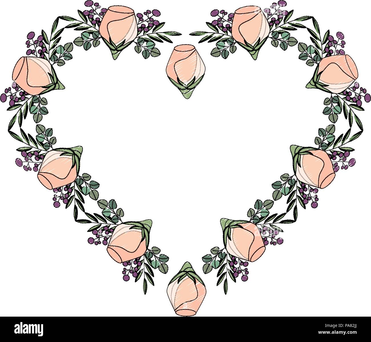 frame of rose flower beautiful in shape heart vector illustration ...
