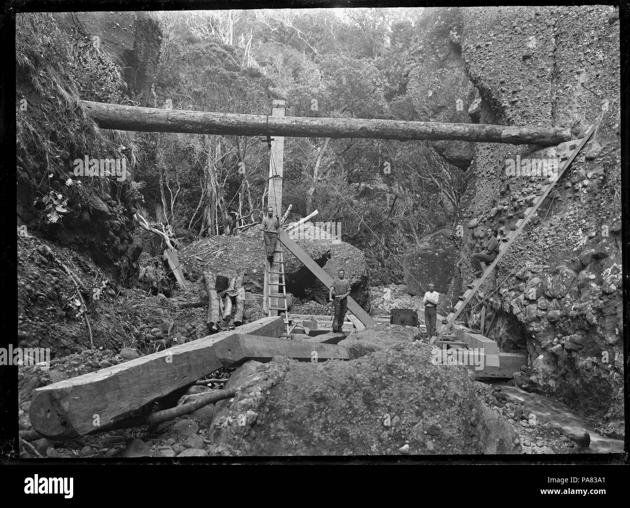 55 Construction site of a dam on the Anawhata Stream, for the ...