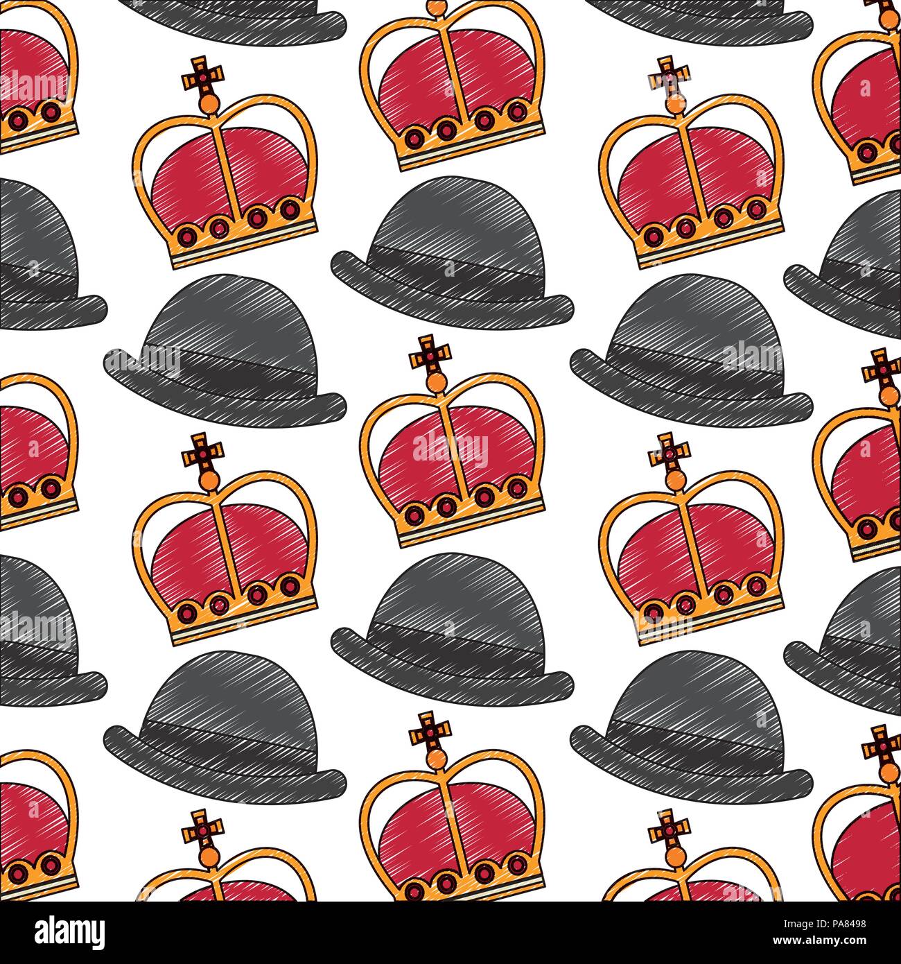 crown of king with gentleman hat pattern vector illustration design ...
