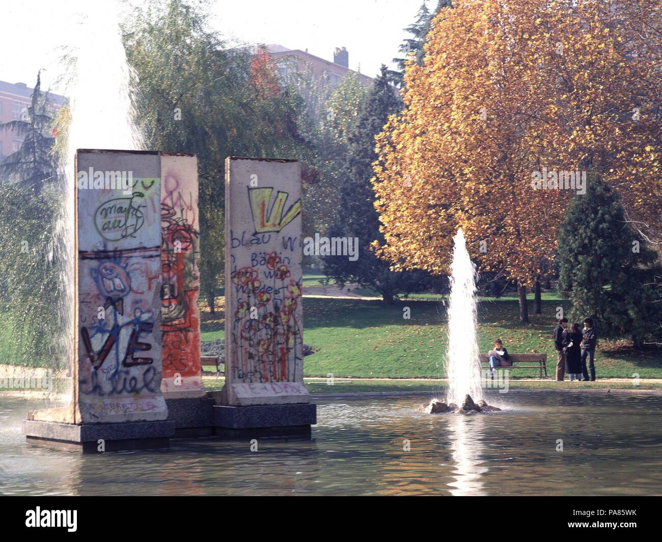 Madrid. Spain. Parque de Berlín, remnants of the Berlin Wall form the ...