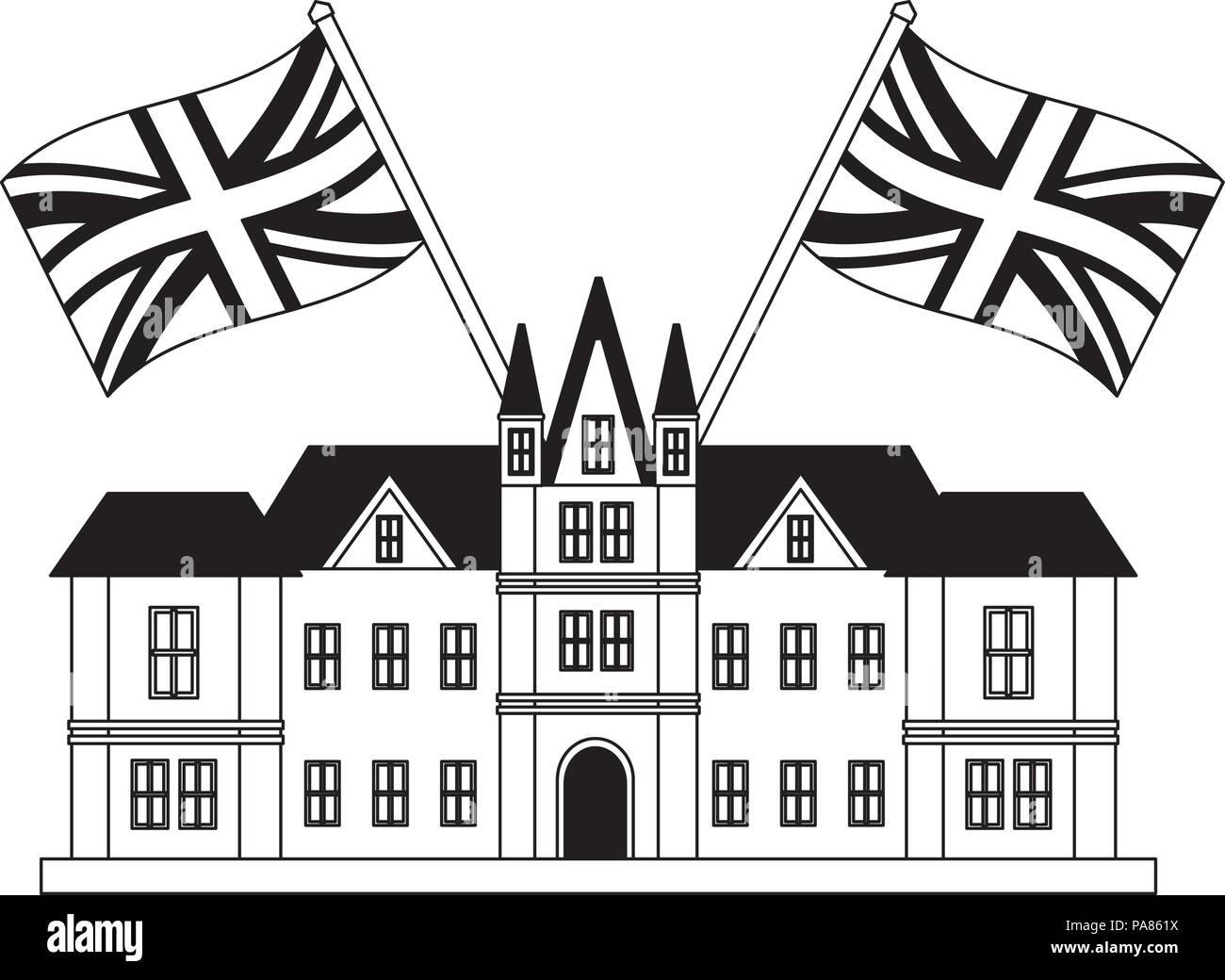 edinburgh castle united kingdom flags vector illustration black and ...