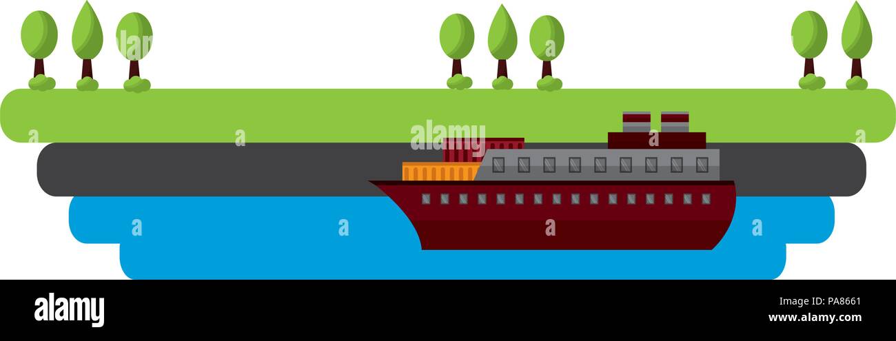 ship boat in sea with landscape vector illustration design Stock Vector ...