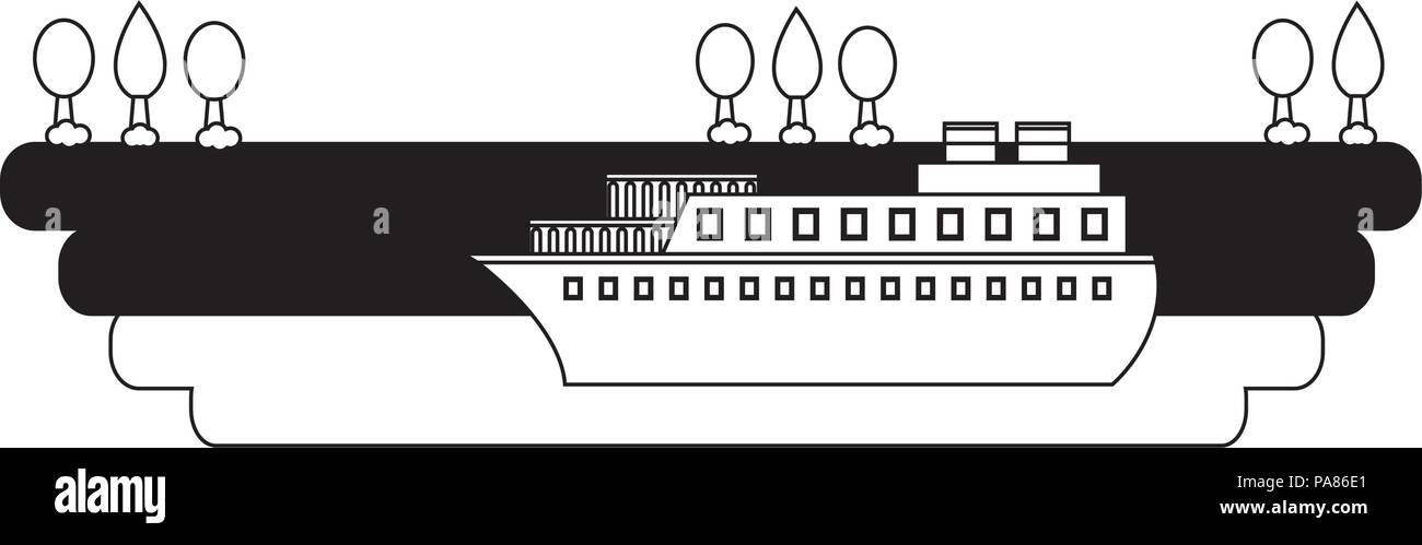 ship boat in sea with landscape vector illustration design Stock Vector ...