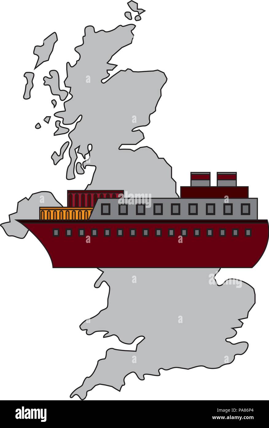 map great britain with ship boat icon vector illustration design Stock ...