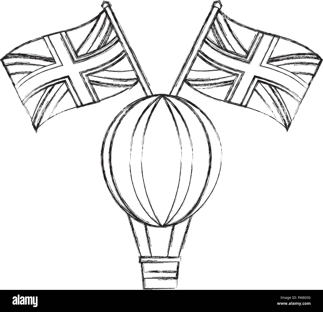 balloon air hot with flags of great britain vector illustration design ...