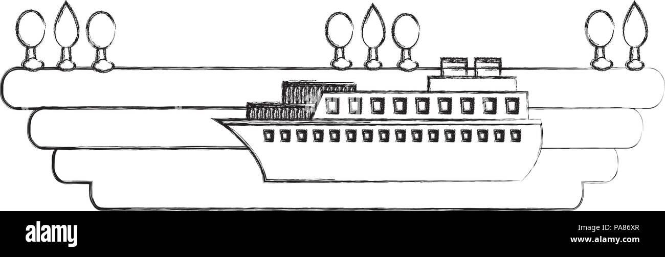 ship boat in sea with landscape vector illustration design Stock Vector ...