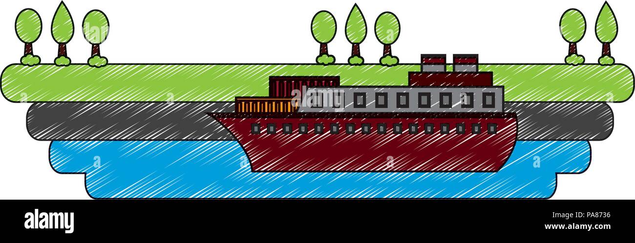 ship boat in sea with landscape vector illustration design Stock Vector ...