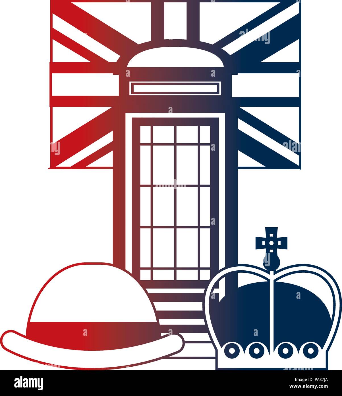 telephone booth bowler hat crown and english flag vector illustration ...