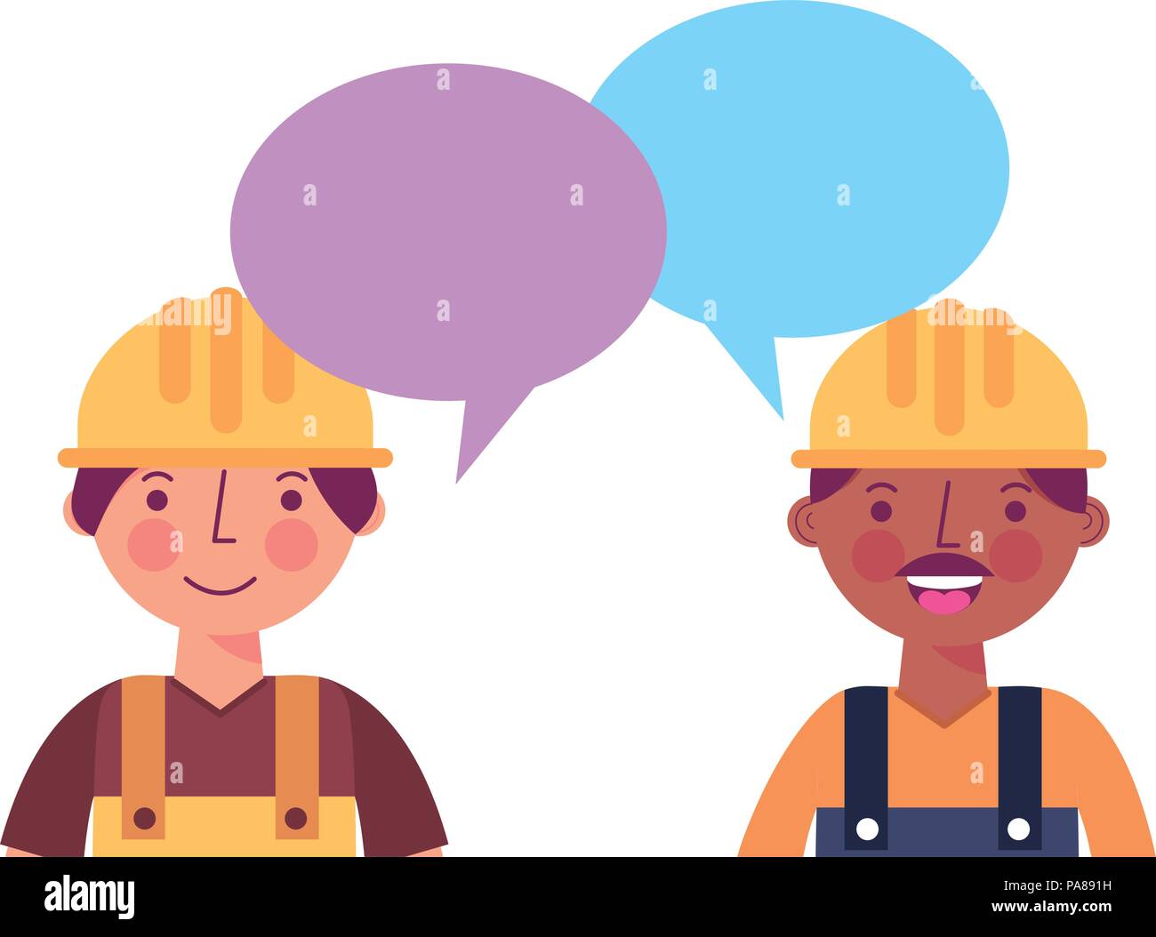 workers contruction portrait talking speech bubble vector illustration ...