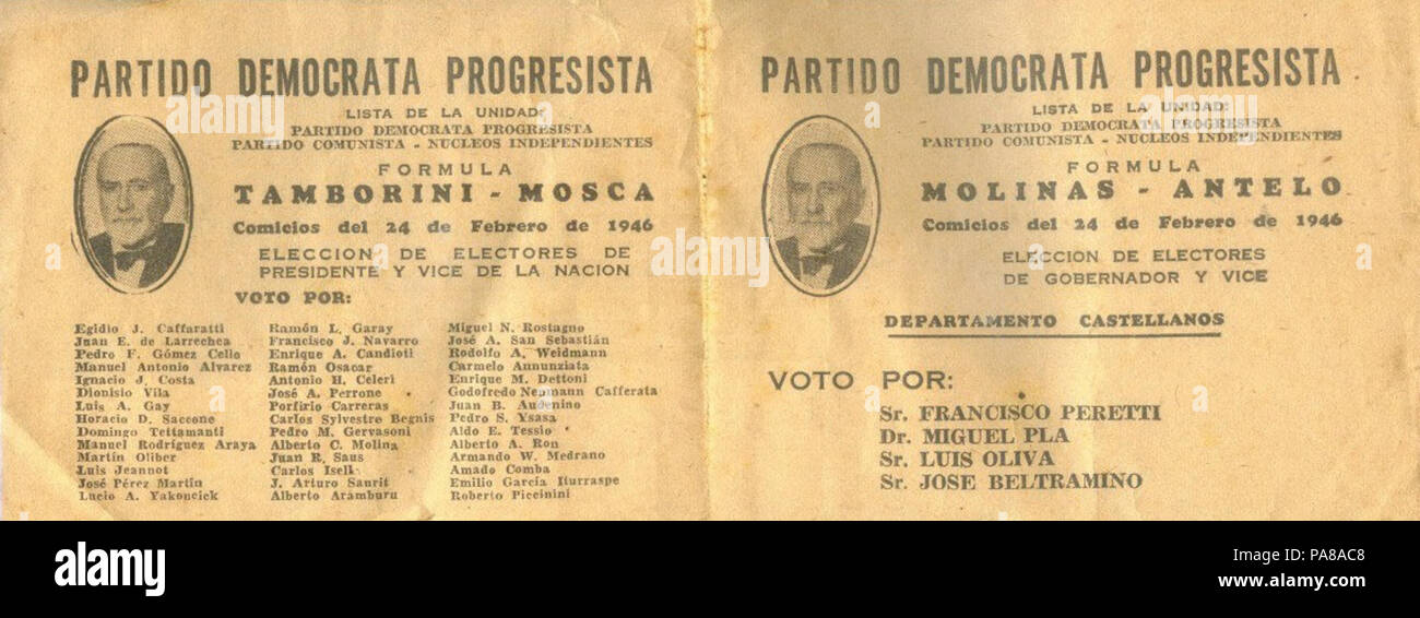 40 Boleta electoral 1946 - José Tamborini - Enrique Mosca Stock Photo ...