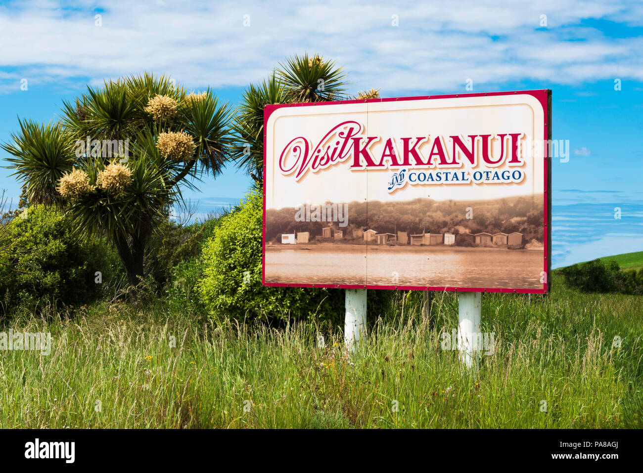 Welcome sign at Kakanui, Otago, South Island, New Zealand Stock Photo ...