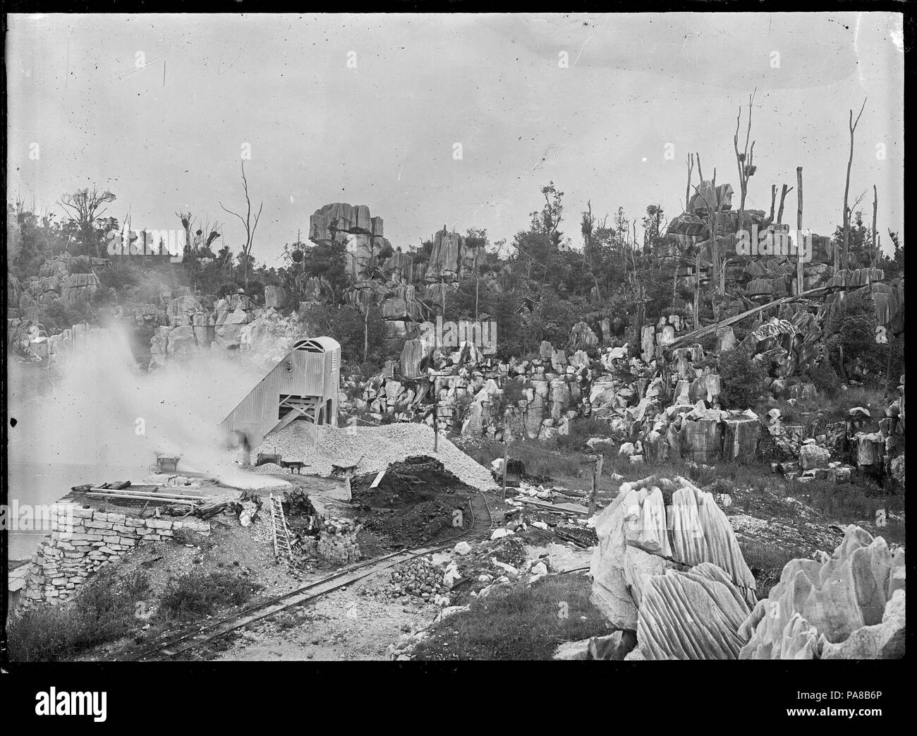 43 Burning limestone at the lime works in the Waro region, 1918 ATLIB ...