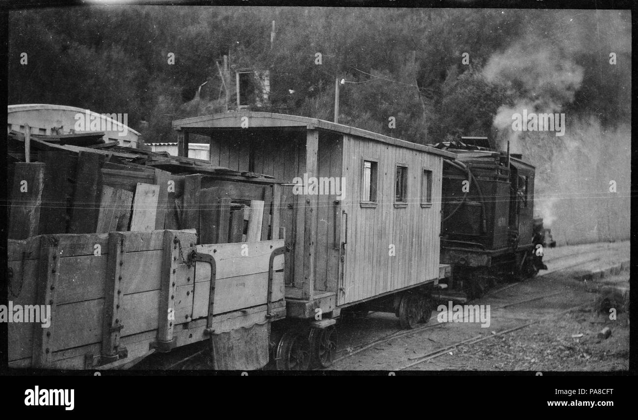 53 Climax steam locomotive, hauling goods wagons, probably a logging ...