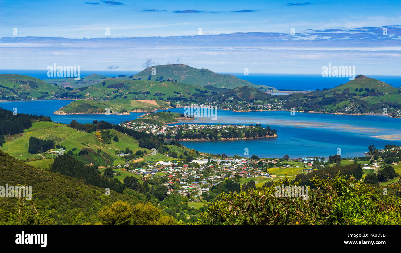 Otago Peninsula and Harbor from Mount Cargill, Otago, South Island, New ...