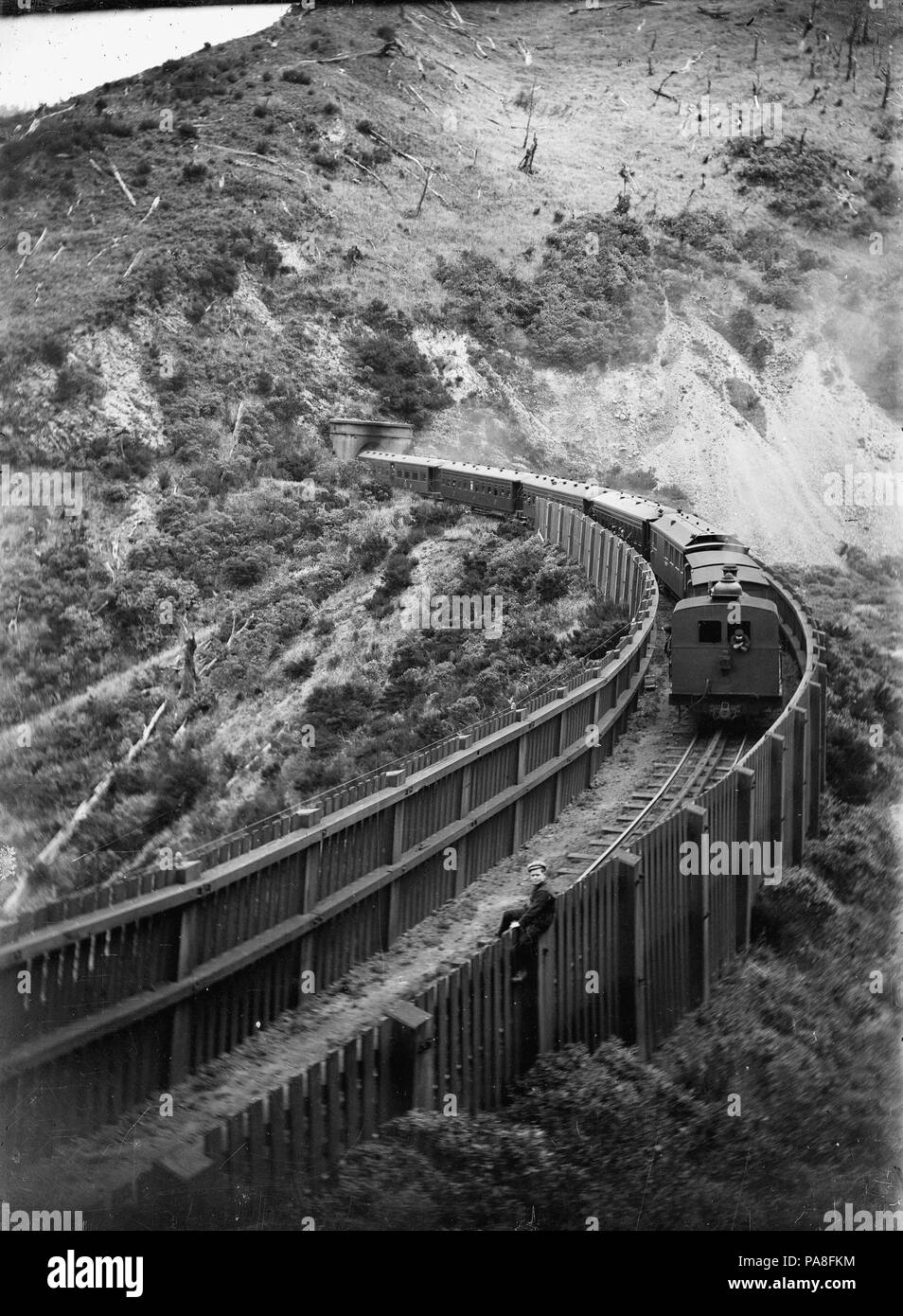81 Fell engine and train exiting Siberia Tunnel on the Rimutaka Incline ...
