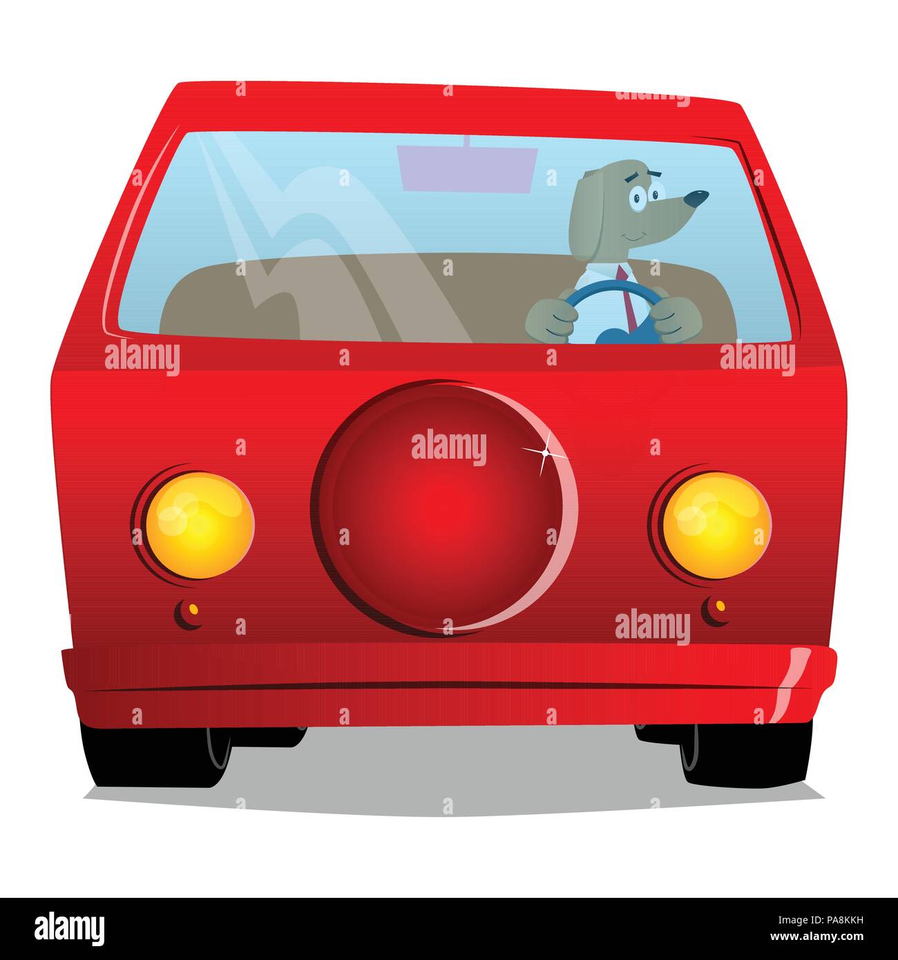 Cartoon illustrated business dog driving, holding a steering wheel ...