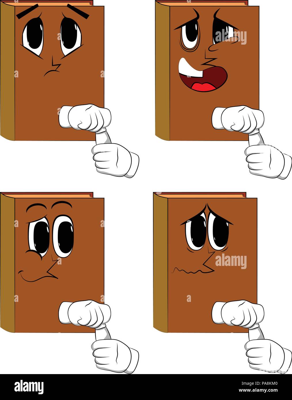 Books opening a blank tube of paste. Cartoon book collection with sad ...