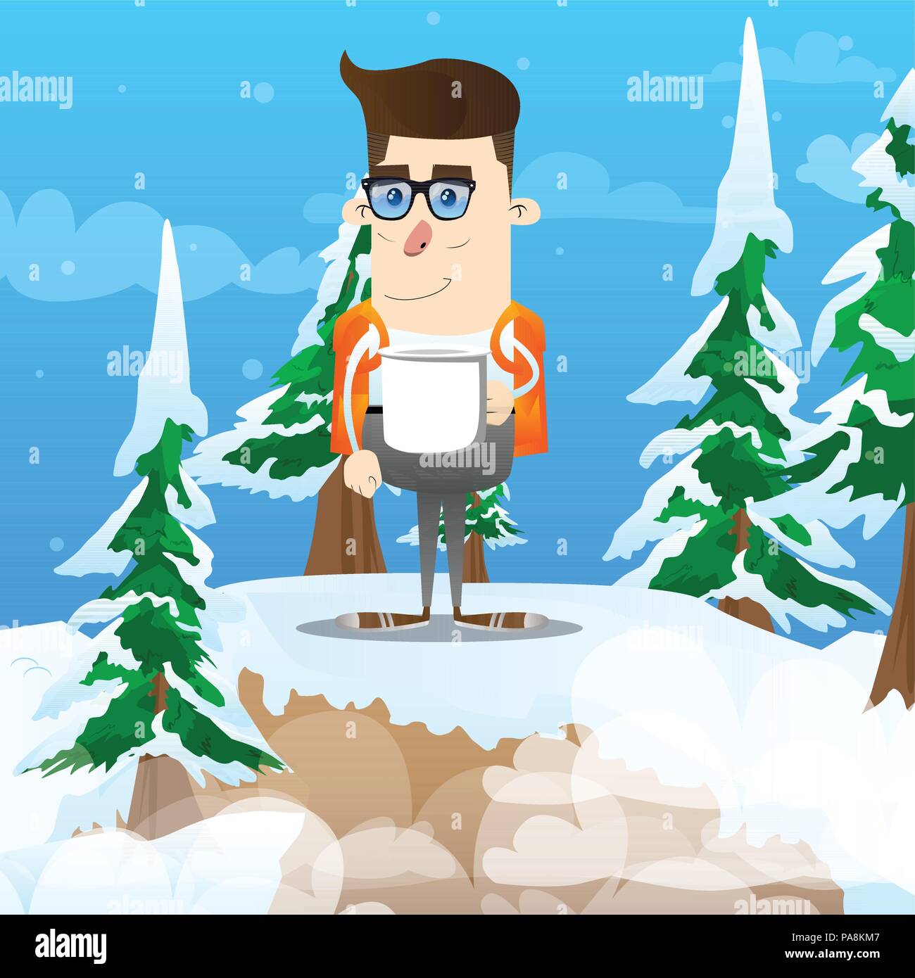 Schoolboy holding big mug. Vector cartoon character illustration Stock ...