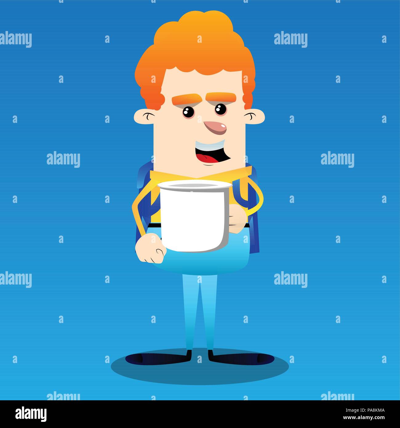 Schoolboy holding big mug. Vector cartoon character illustration Stock ...