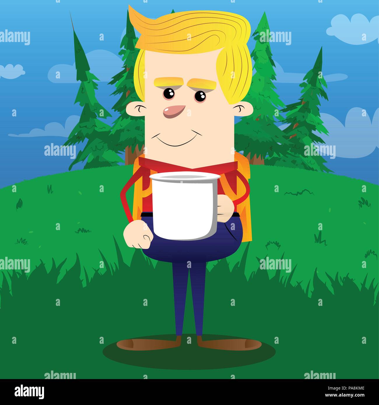 Schoolboy holding big mug. Vector cartoon character illustration Stock ...