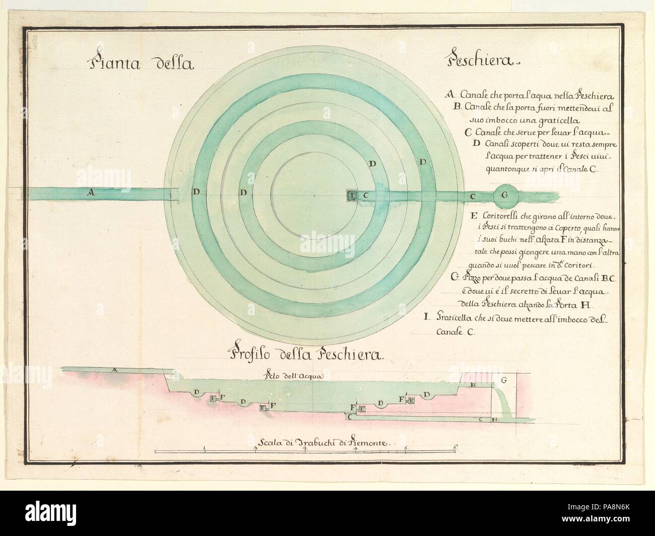 Design for a Fish-Pond in Plan and Section. Artist: Anonymous, Italian ...