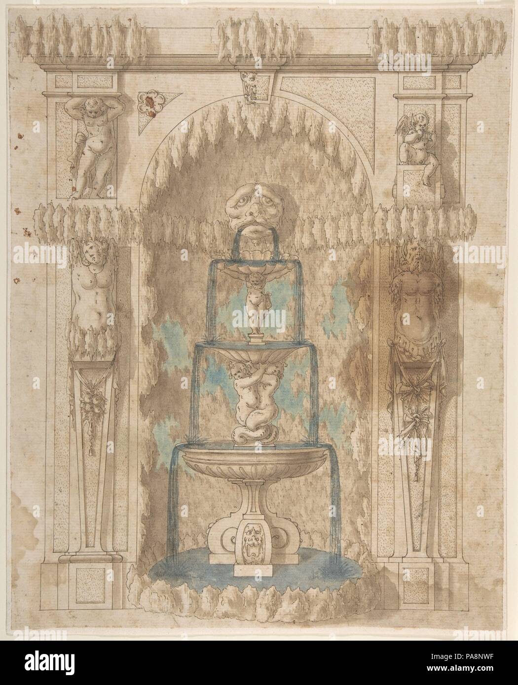 Design for a Grotto with a Fountain. Artist: Anonymous, Italian, 17th ...