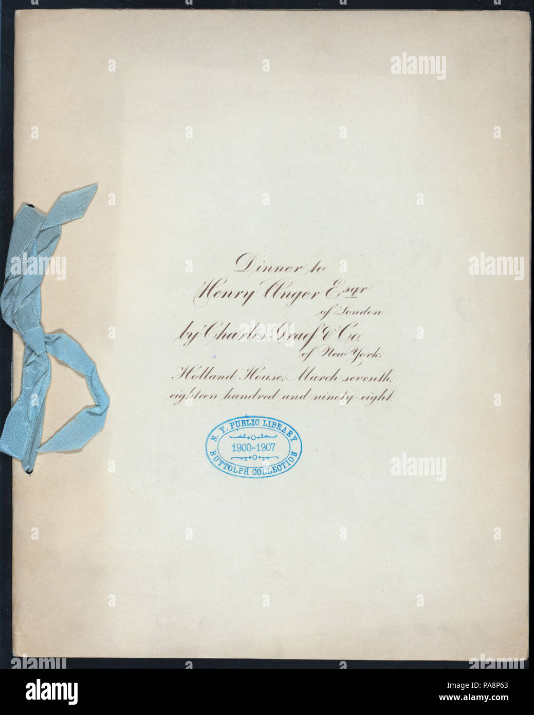 573 DINNER TO HENRY ANGER, ESQR., OF LONDON (held by) CHARLES GRAEF ...