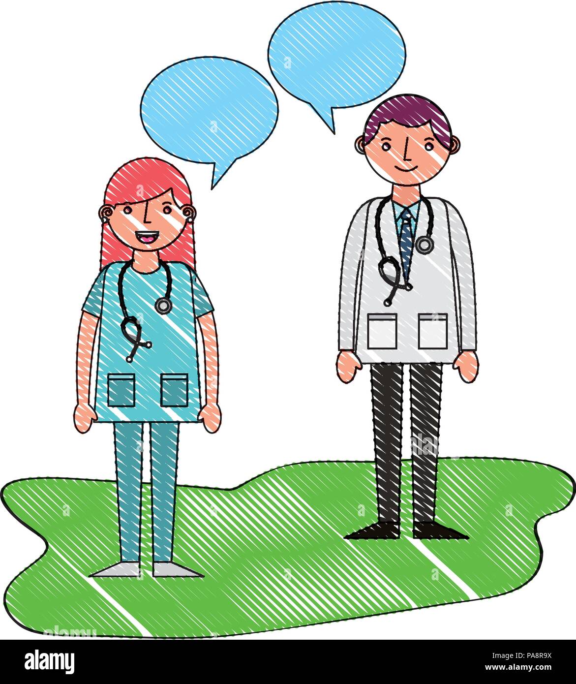 doctor man and woman professional talking vector illustration drawing ...