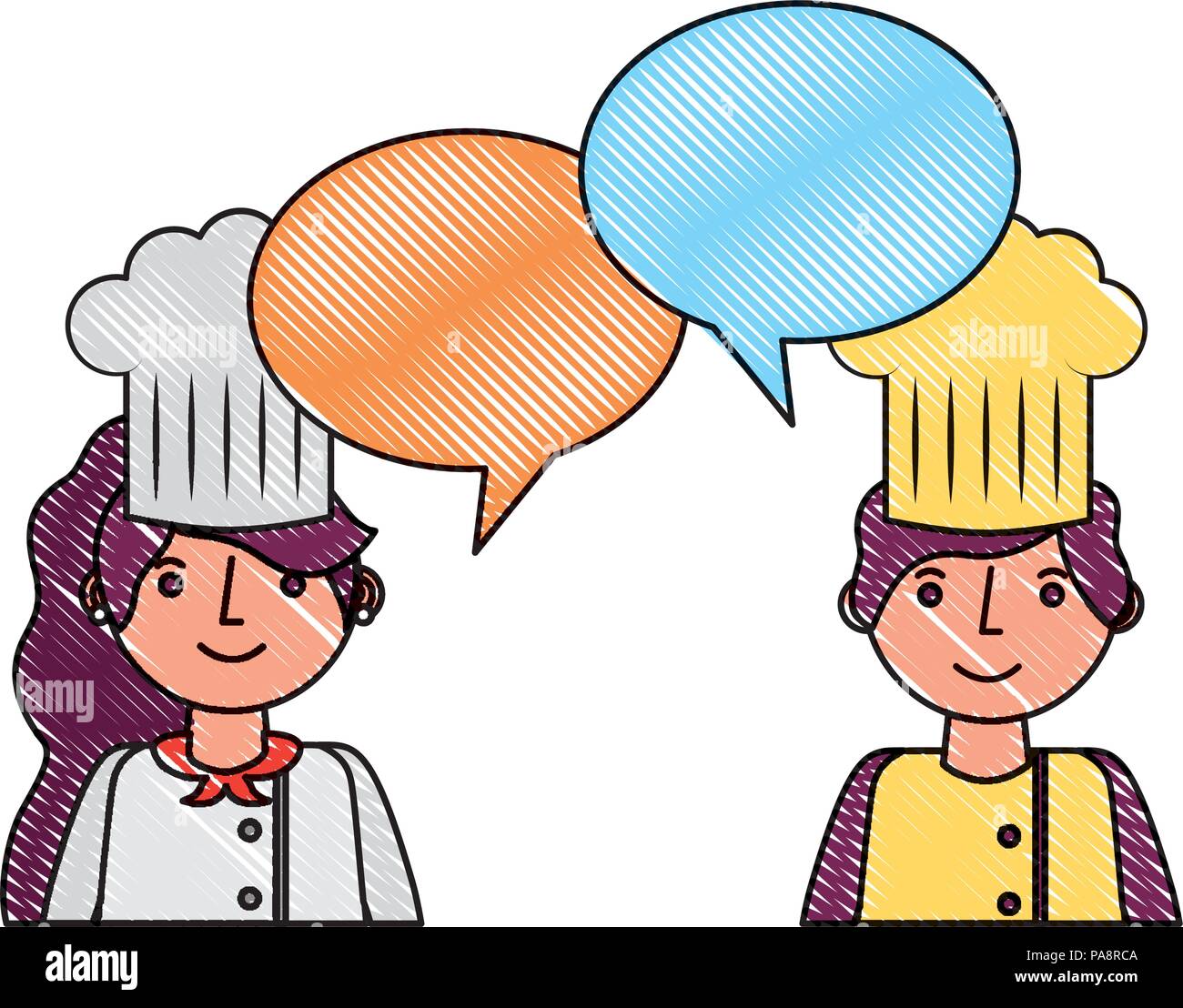 woman and man chef talking speech bubble vector illustration drawing ...