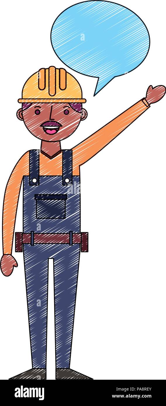 construction man worker with helmet and overalls speech bubble Stock Vector Image & Art - Alamy