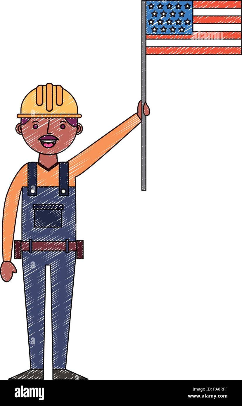 construction man worker holding american flag labor day Stock Vector ...