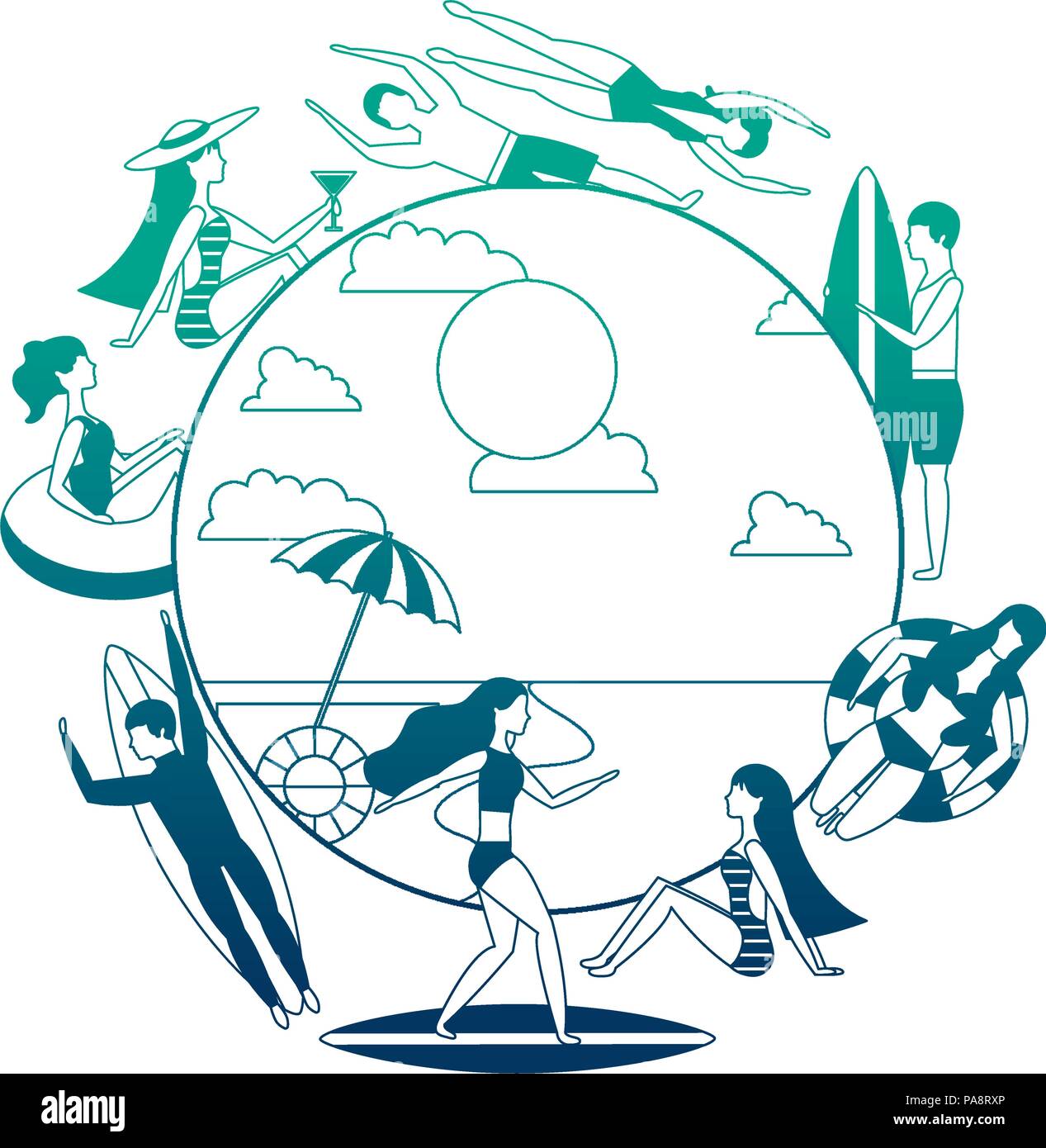 Person umbrella on beach Stock Vector Images - Alamy