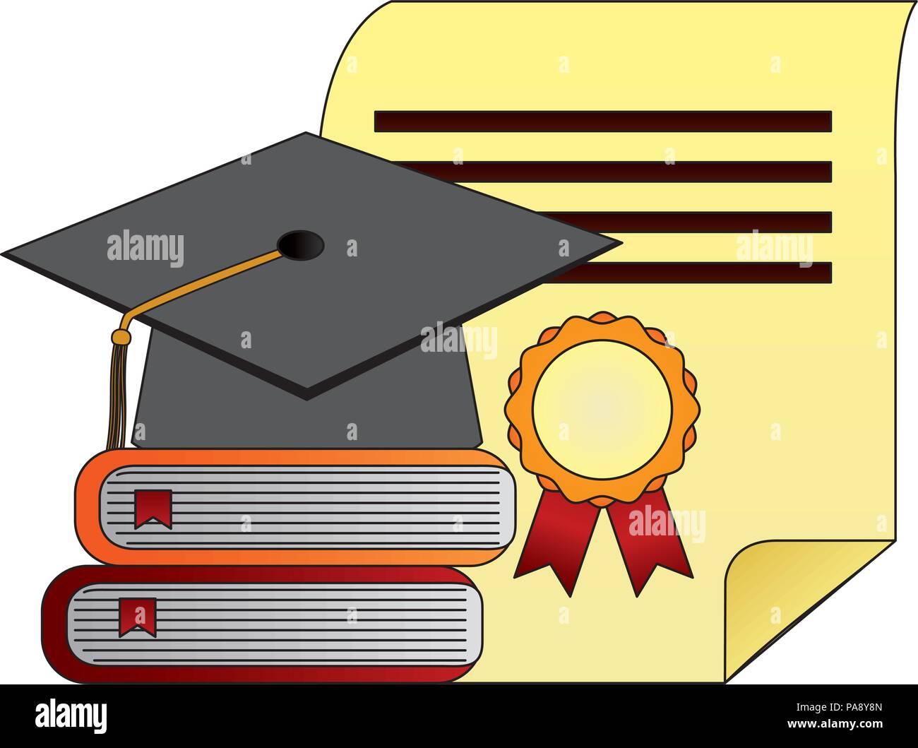 parchment diploma and hat graduation with books Stock Vector Image ...