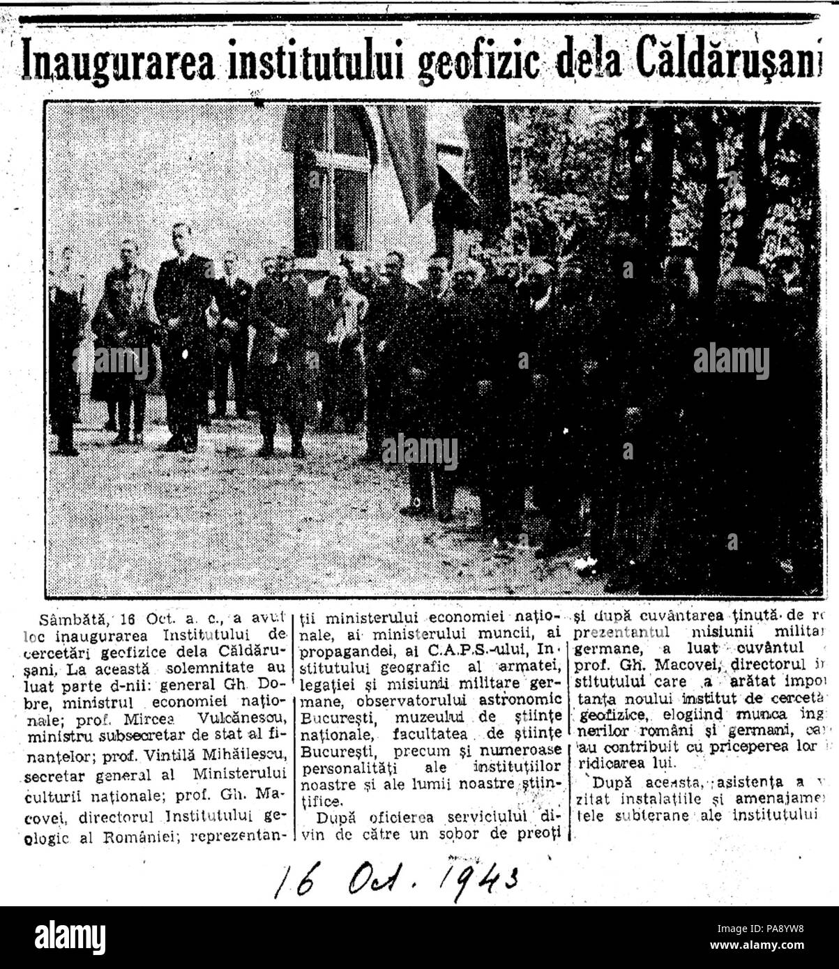 119 Inauguration of Surlari Geomagnetic Observatory, 16 October 1943 ...