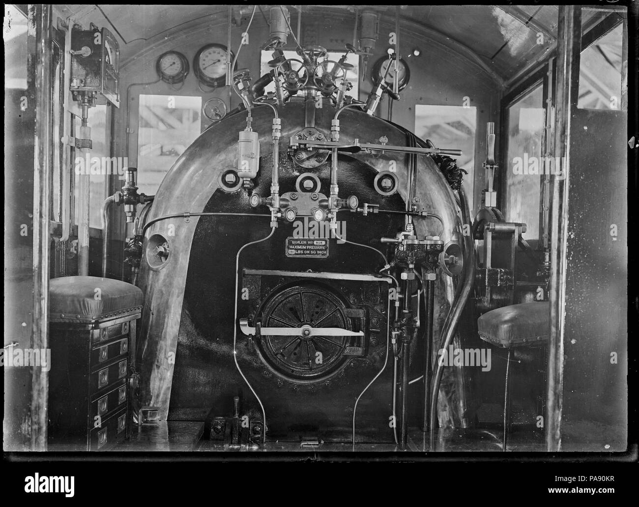 125 Interior view of the cab of an "Ab" class steam locomotive, showing ...