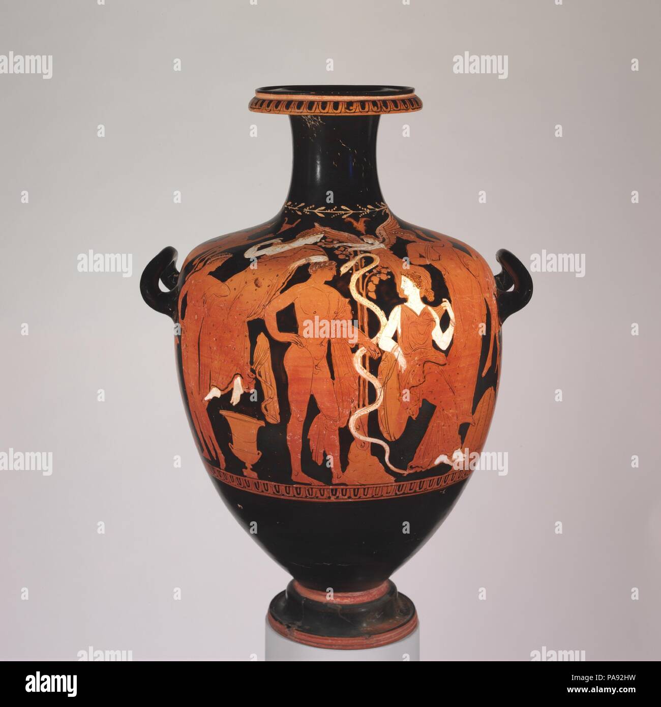 Terracotta hydria (water jar). Culture: Greek, Attic. Dimensions: H. 18 ...