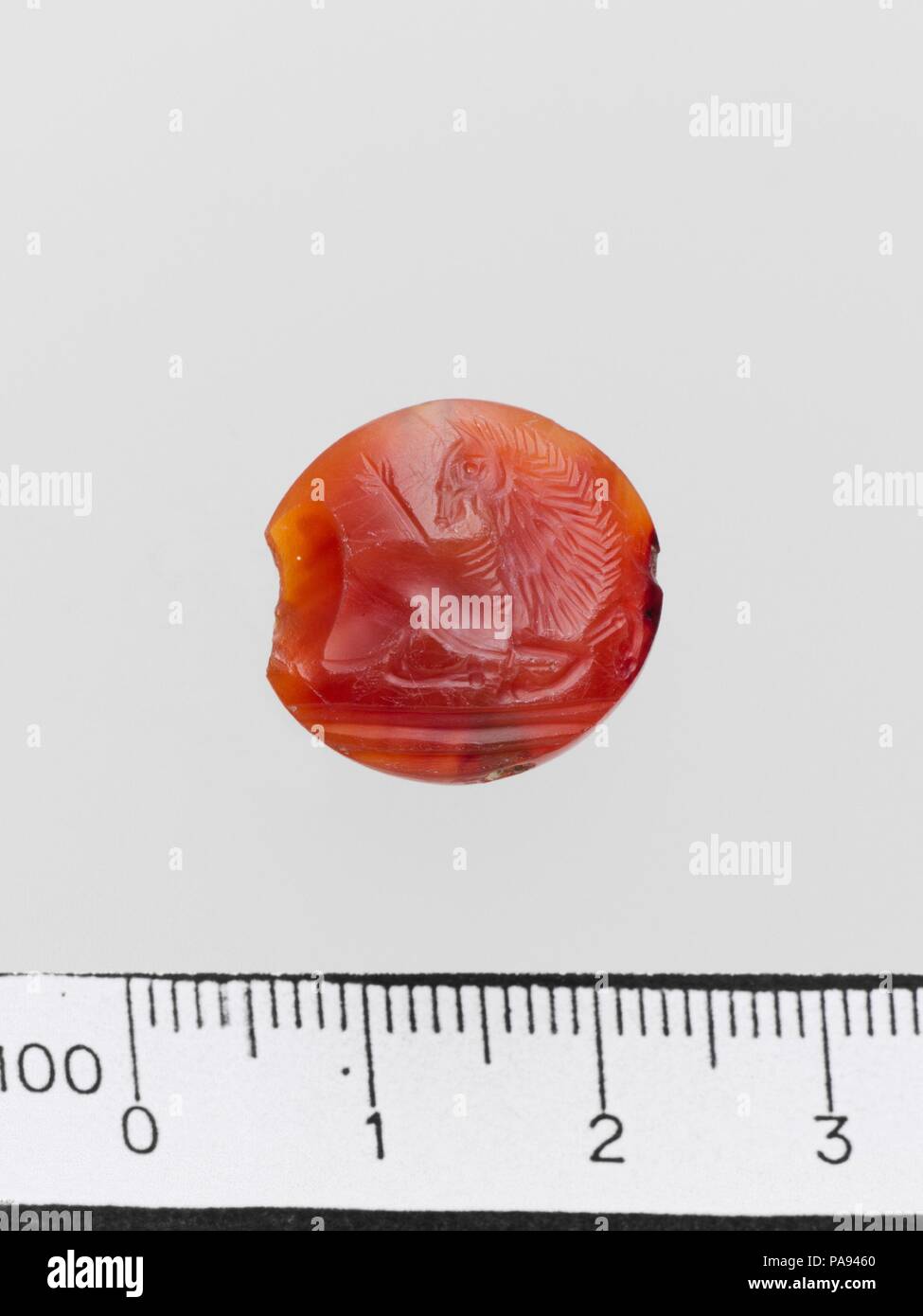 Carnelian lentoid seal. Culture: Minoan. Dimensions: Diameter 1.63 cm ...