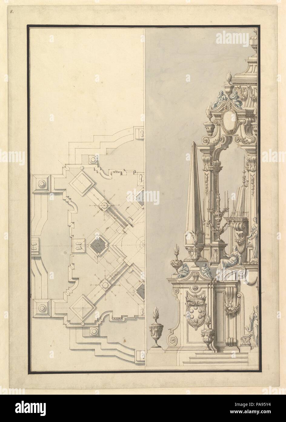 Half Ground Plan and Half Elevation of a Catafalque for Cosimo III dei ...