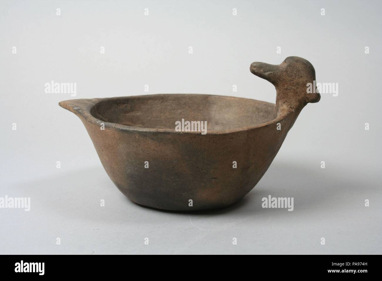 Bowl, Bird Head on Rim. Culture: Mississippian. Dimensions: Height 2-7/ ...