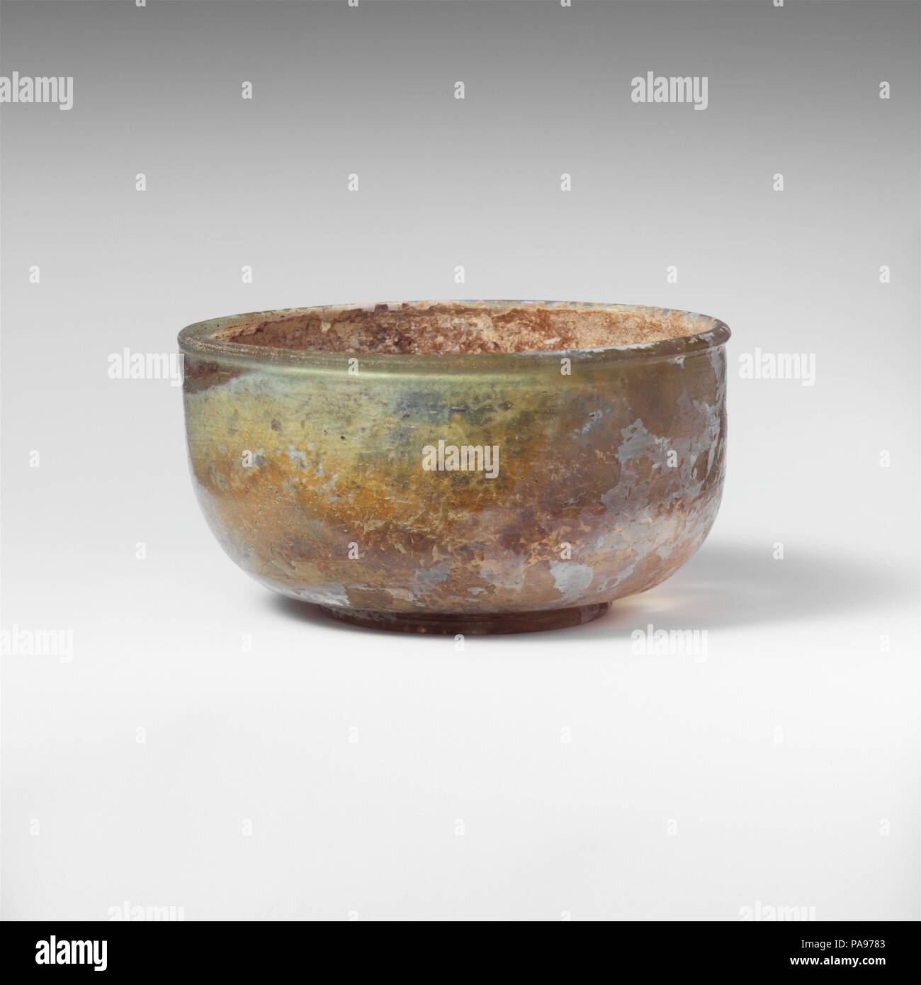 Glass bowl. Culture: Roman. Dimensions: H.: 2 1/4 in. (5.7 cm) Diam.: 4 ...