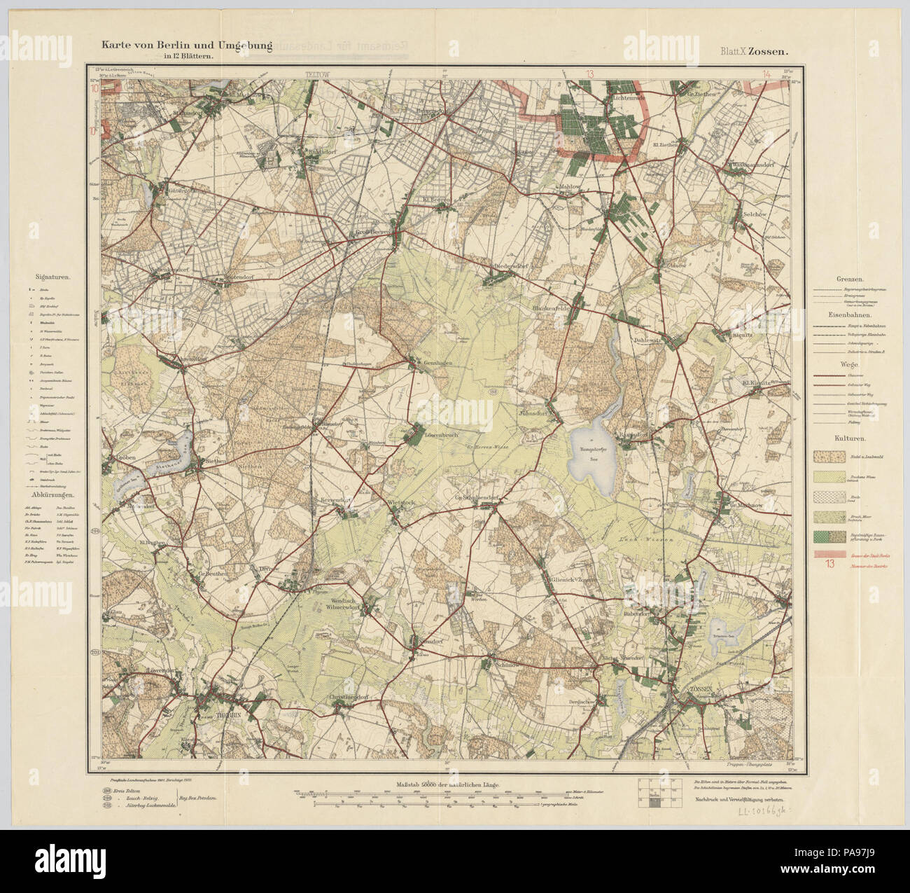 146 Karte von Berlin und Umgebung (1922) in 12 Blättern X Zossen Stock ...